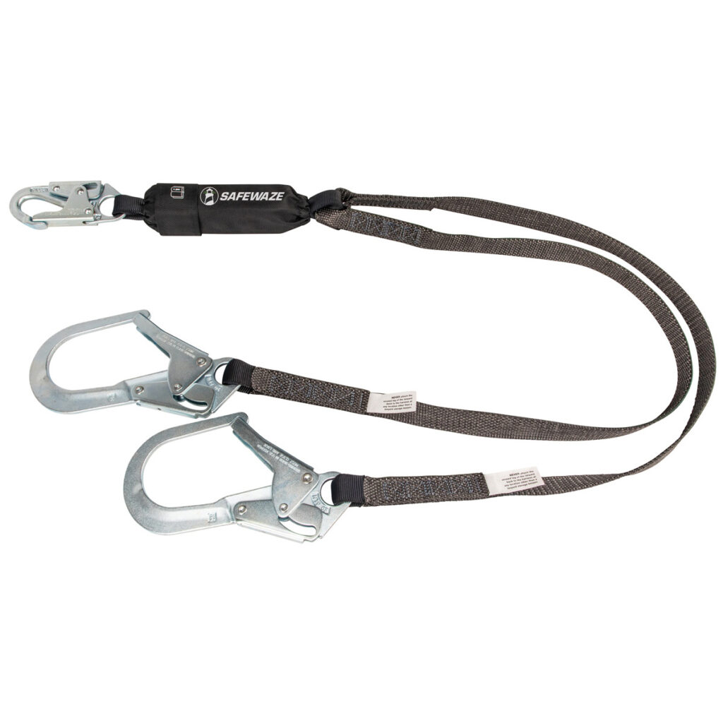 Heavyweight 6' Energy Absorbing Lanyard: Dual Leg, Rebar Hooks | Safewaze