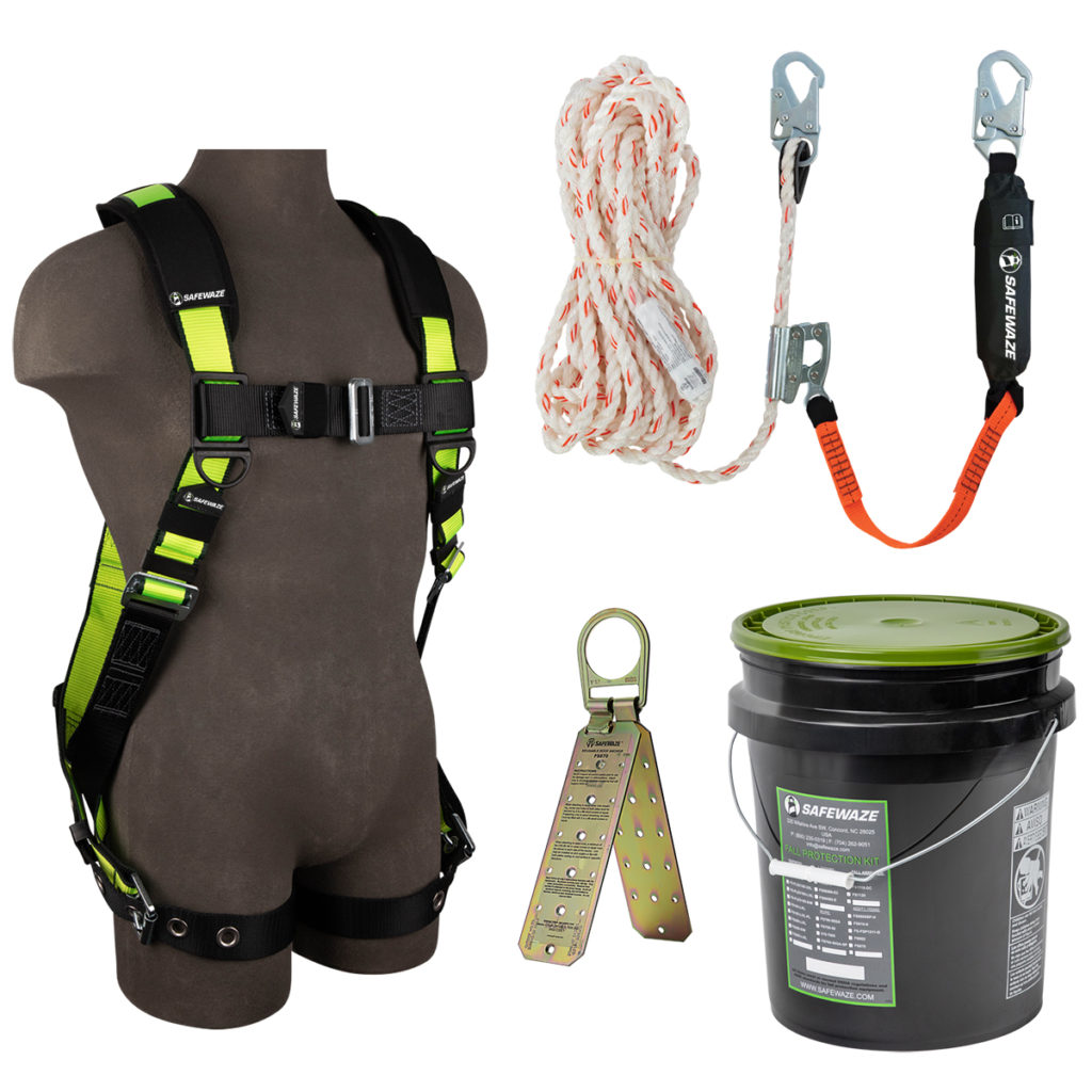 PRO Bucket Roof Kit: FS185 Harness, 018-7005 VLL, FS870 Anchor | Safewaze