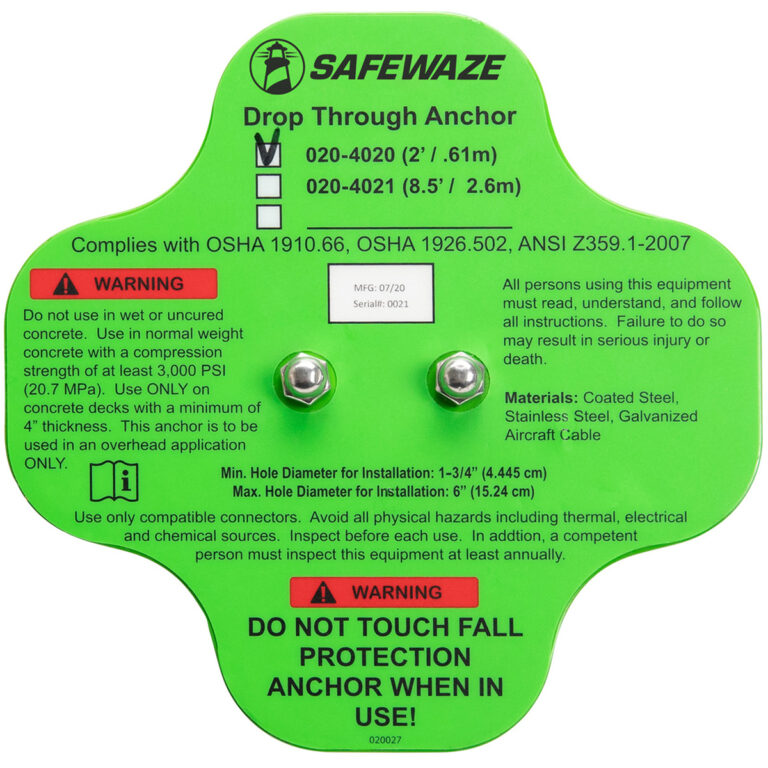 Drop-Through Cable Anchor | Safewaze